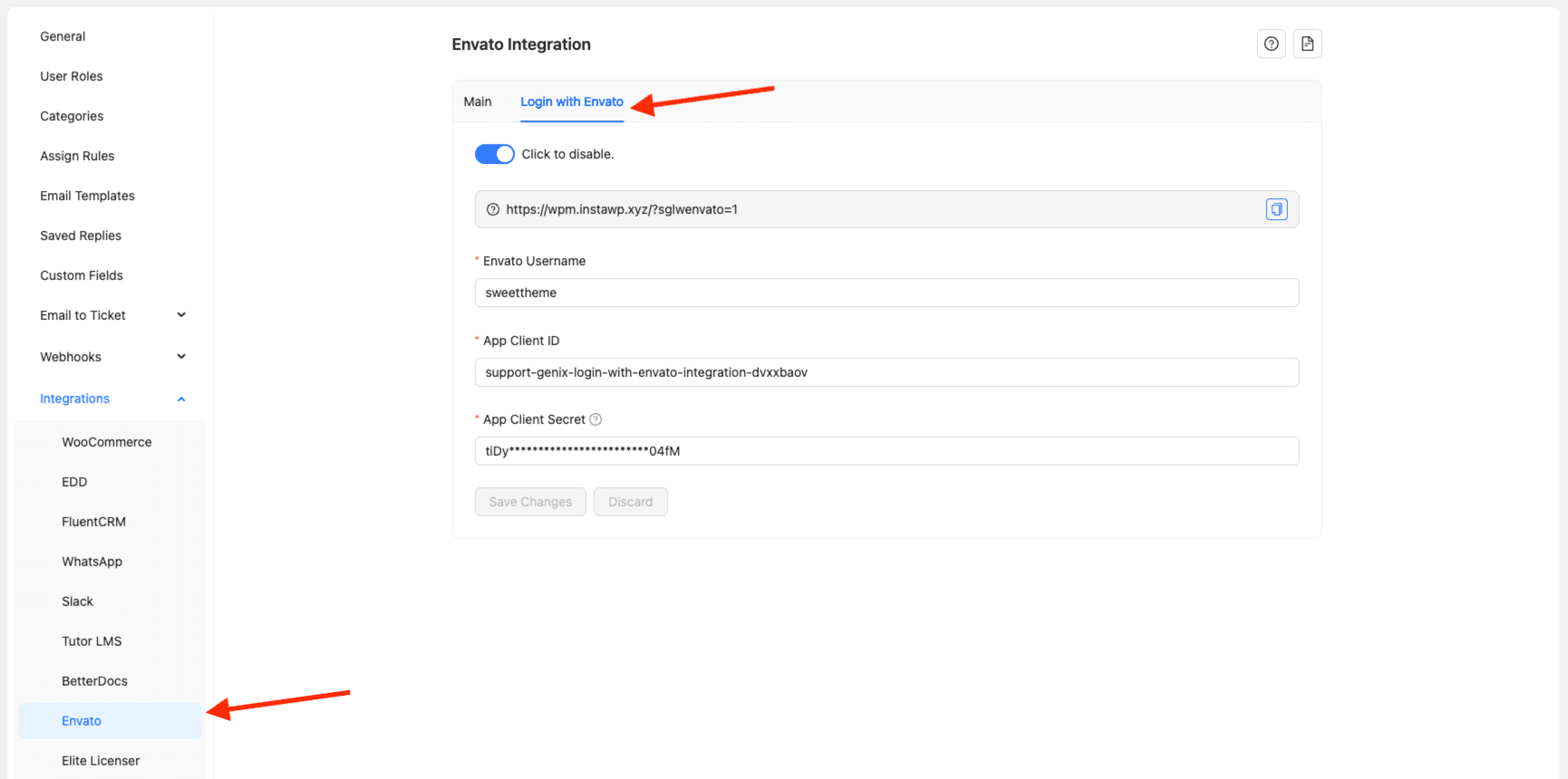 Envato Integration - Support Genix