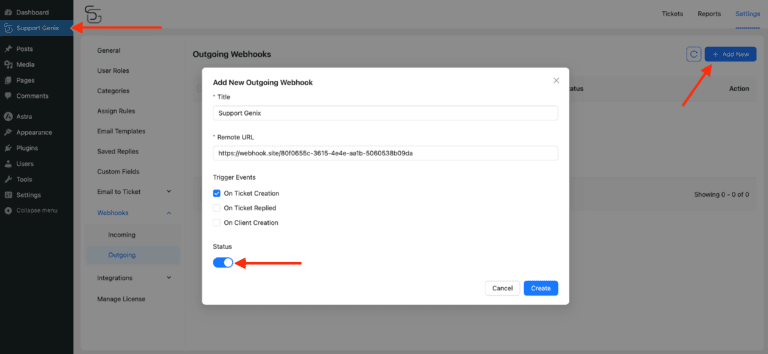 Webhook Setup - Support Genix