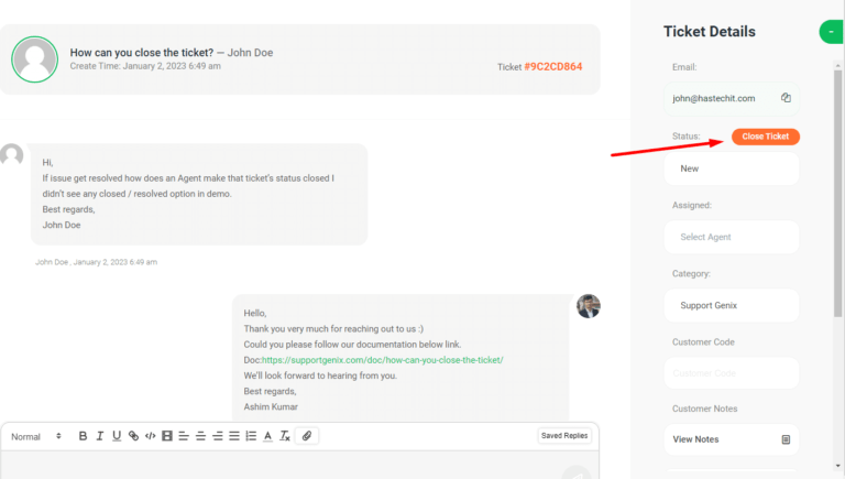 How can you close the ticket? - Support Genix