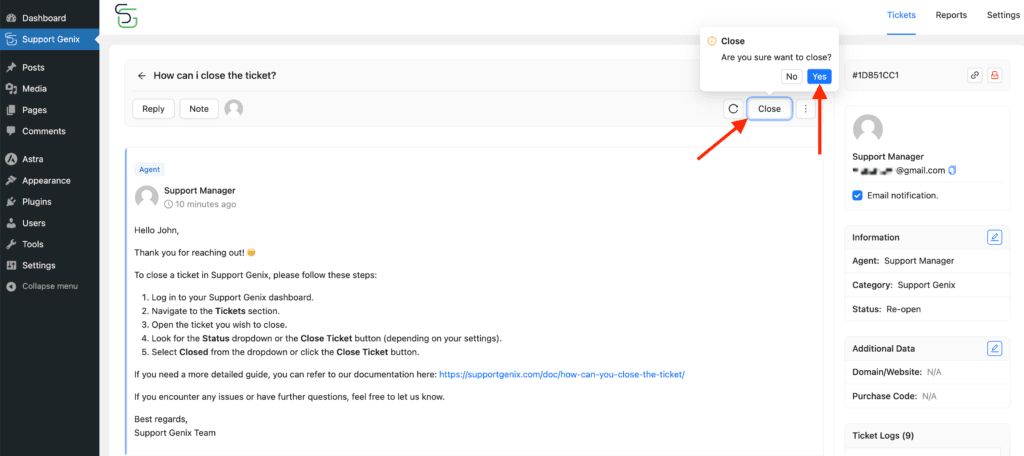 How can you close the ticket? - Support Genix