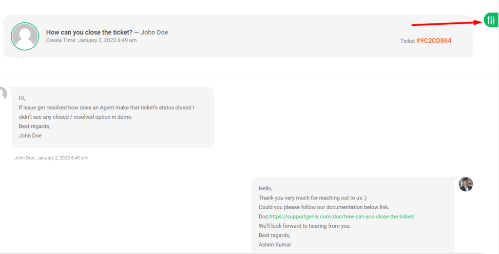 How can you close the ticket? - Support Genix
