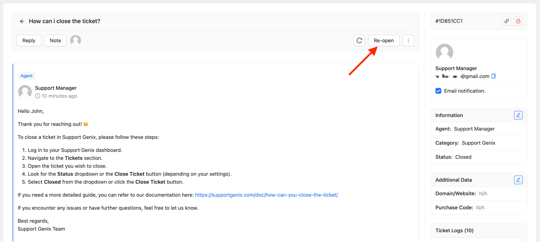 How can you close the ticket? - Support Genix