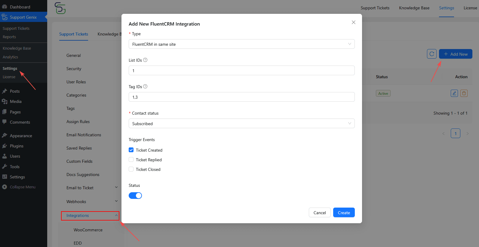 FluentCRM Integration with Support Genix - Support Genix